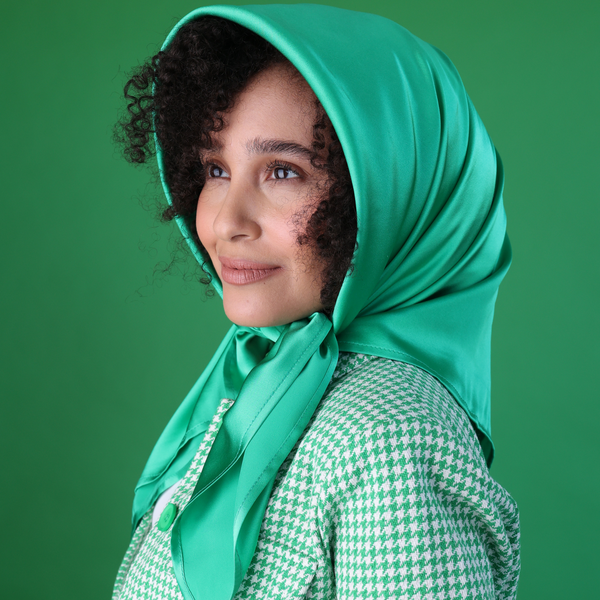 100% Mulberry Silk 36" Square Extra-Large Head Scarf - Emerald Green ...