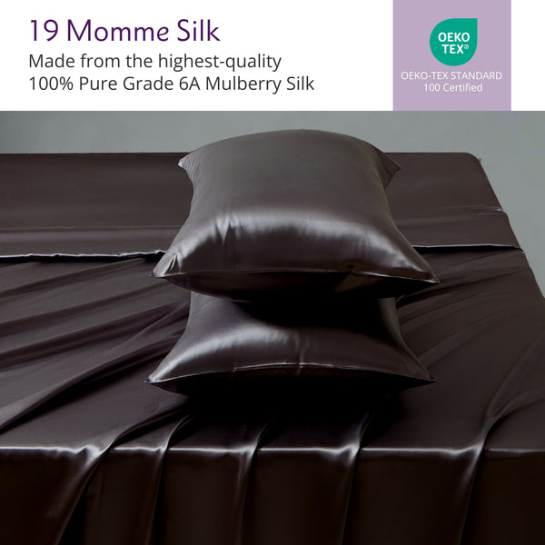 19 Momme Mulberry Silk Sheet Set | Luxury Bedding - Black - Mulberry ...
