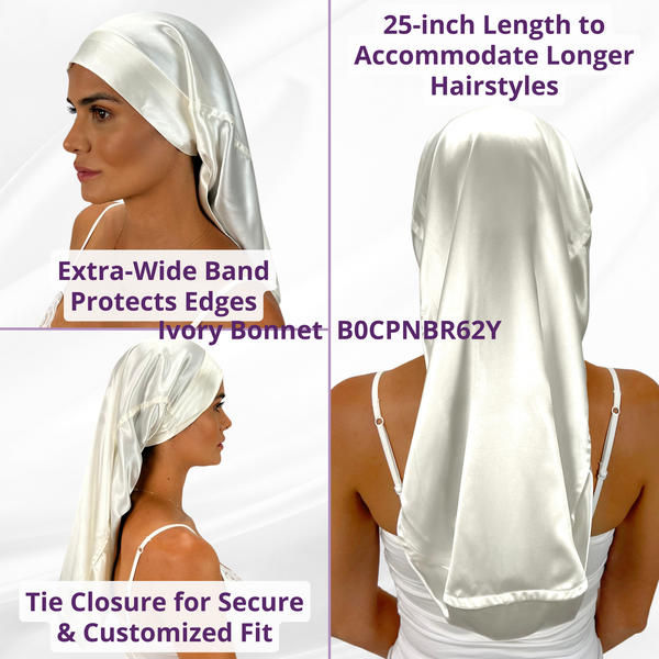 Mulberry Silk Long Hair Sleep Bonnet | Fully Reversible - Ivory ...