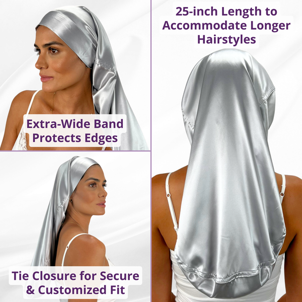 Mulberry Silk Long Hair Sleep Bonnet | Fully Reversible - Silver ...