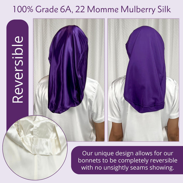 Mulberry Silk Long Hair Sleep Bonnet | Fully Reversible - Silver ...