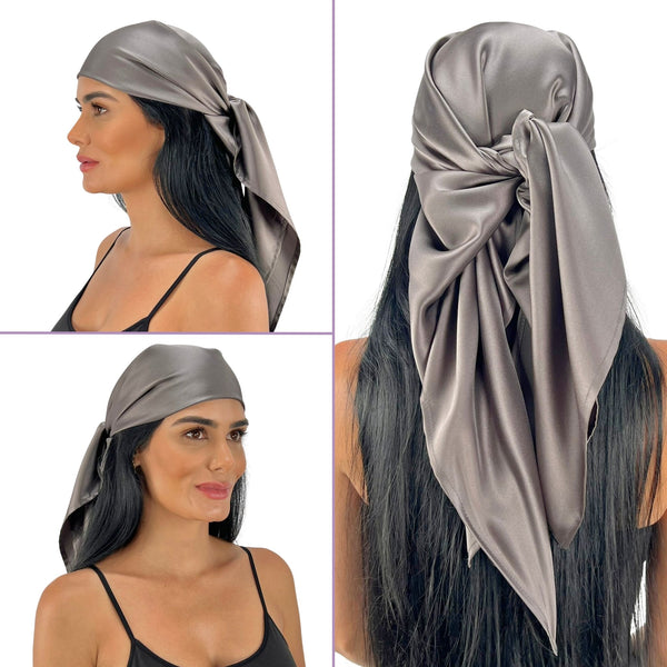 100% Pure Mulberry Silk Square Head Scarf - Storm Grey | Prevent Hair ...